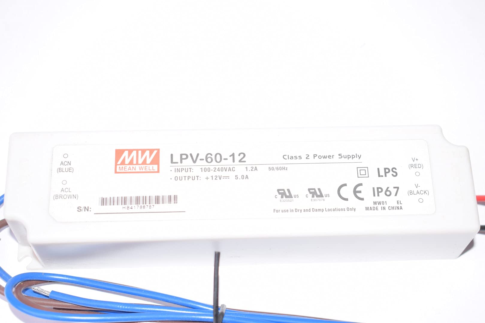 New Mean Well LPV-60-12 Class 2 Power Supply 100-240VAC 1.2A 50/60Hz