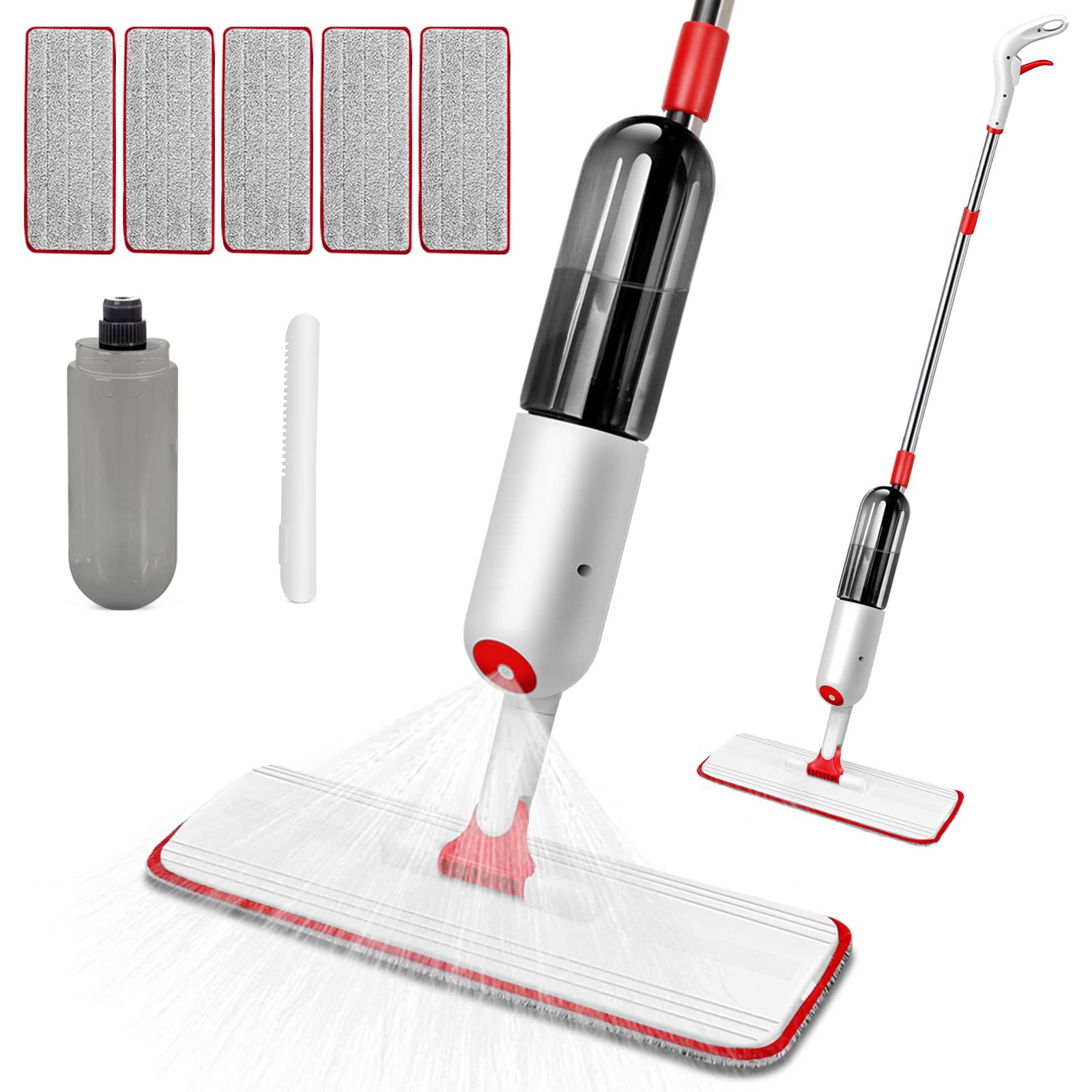 Kphico Spray Mops,Microfiber Floor Mops for Floor Cleaning,Dry Wet Spray Mop with 500ML Refillable Bottle and 5 Washable Pads,Flat Dust Mop for Hardwood Ceramic Marble Tile Laminate Floor Cleaning