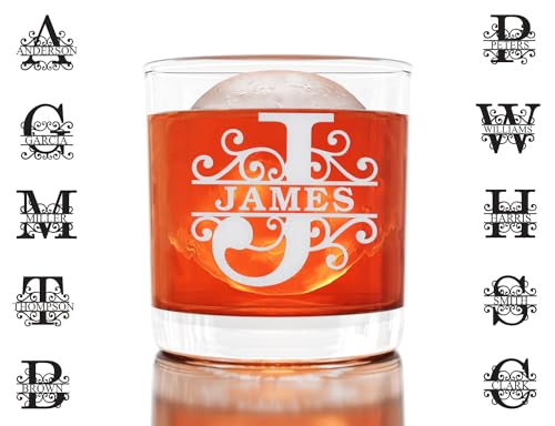 Personalized Whiskey Glass, Customized Engraved Monogram Cocktail Glass, 11 oz Custom Whiskey Gift Glass Birthday Gift For Him and Her (1 Glass)