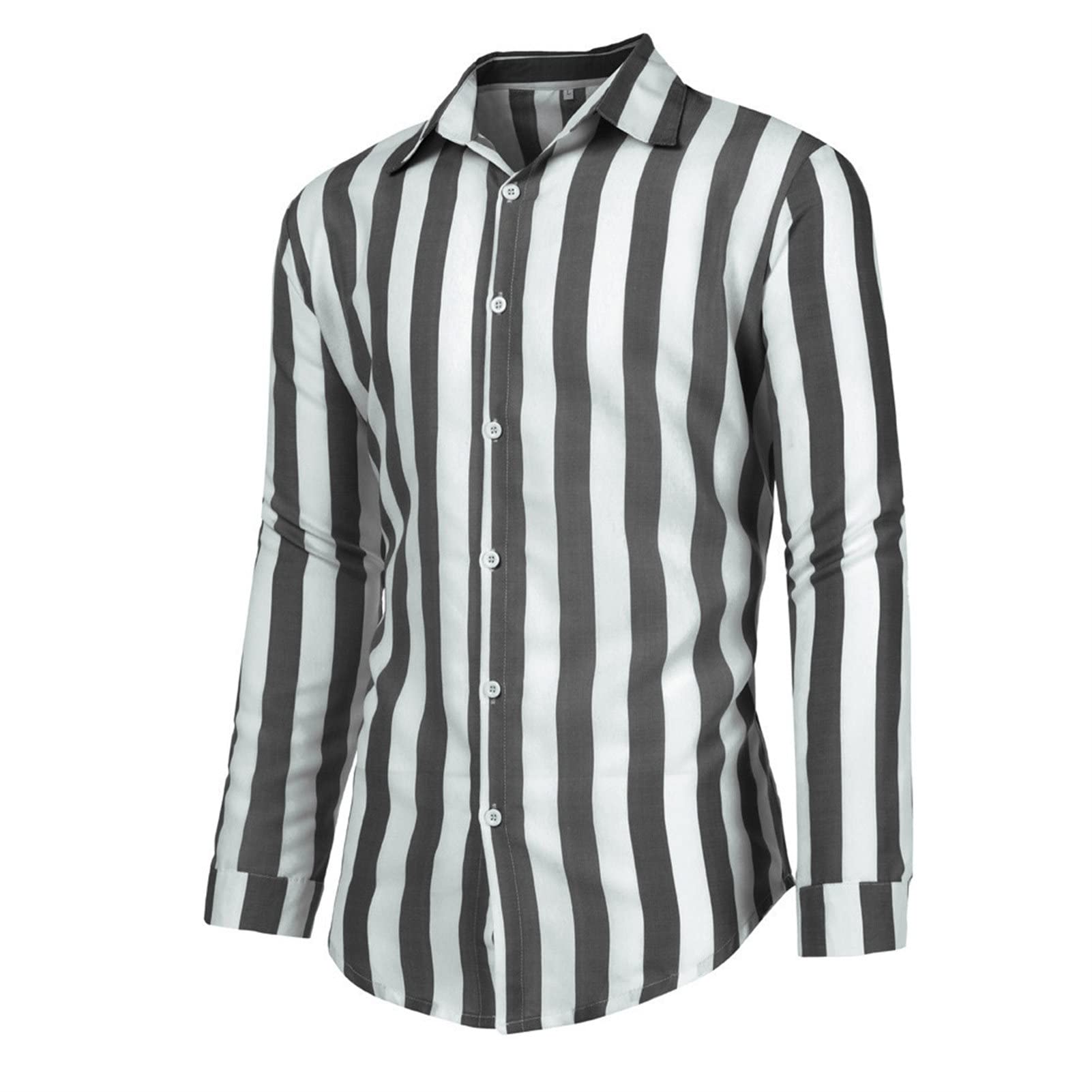 Men Casual Striped Button Down Shirts Long Sleeve Slim Fit Beach Shirt Fall Regular Fit Business Dress Shirt Top (Grey,Medium)