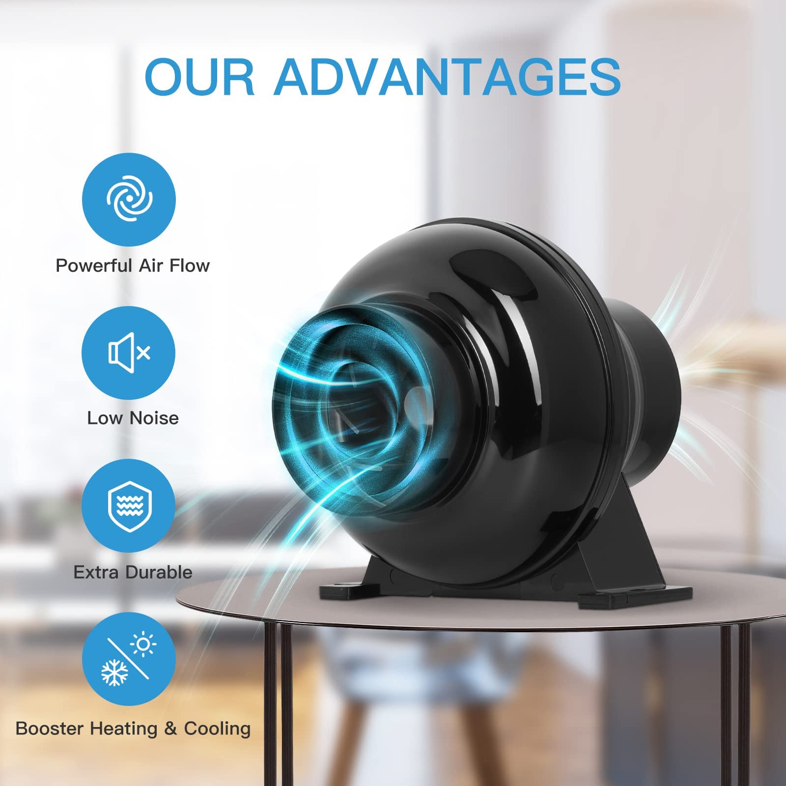 iPower 4 Inch 230 CFM Inline Ventilation Fan Quiet Vent Blower with 8 Feet Non-Insulated Flex Aluminum Ducting for Grow Tent Air Circulation, 2 Clamps Included