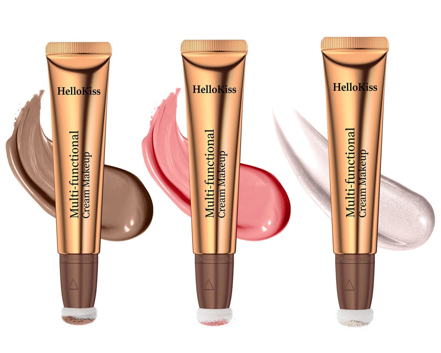Go Ho 3PCS Liquid Contour&Blush&Highlighter Beauty Wand,Blendable Super Silky Cream Contour Stick,Face Moisturizing Contour Blush Stick with Fine Cushion Applicator,Cruelty-free,02# Contour &03#Blush&