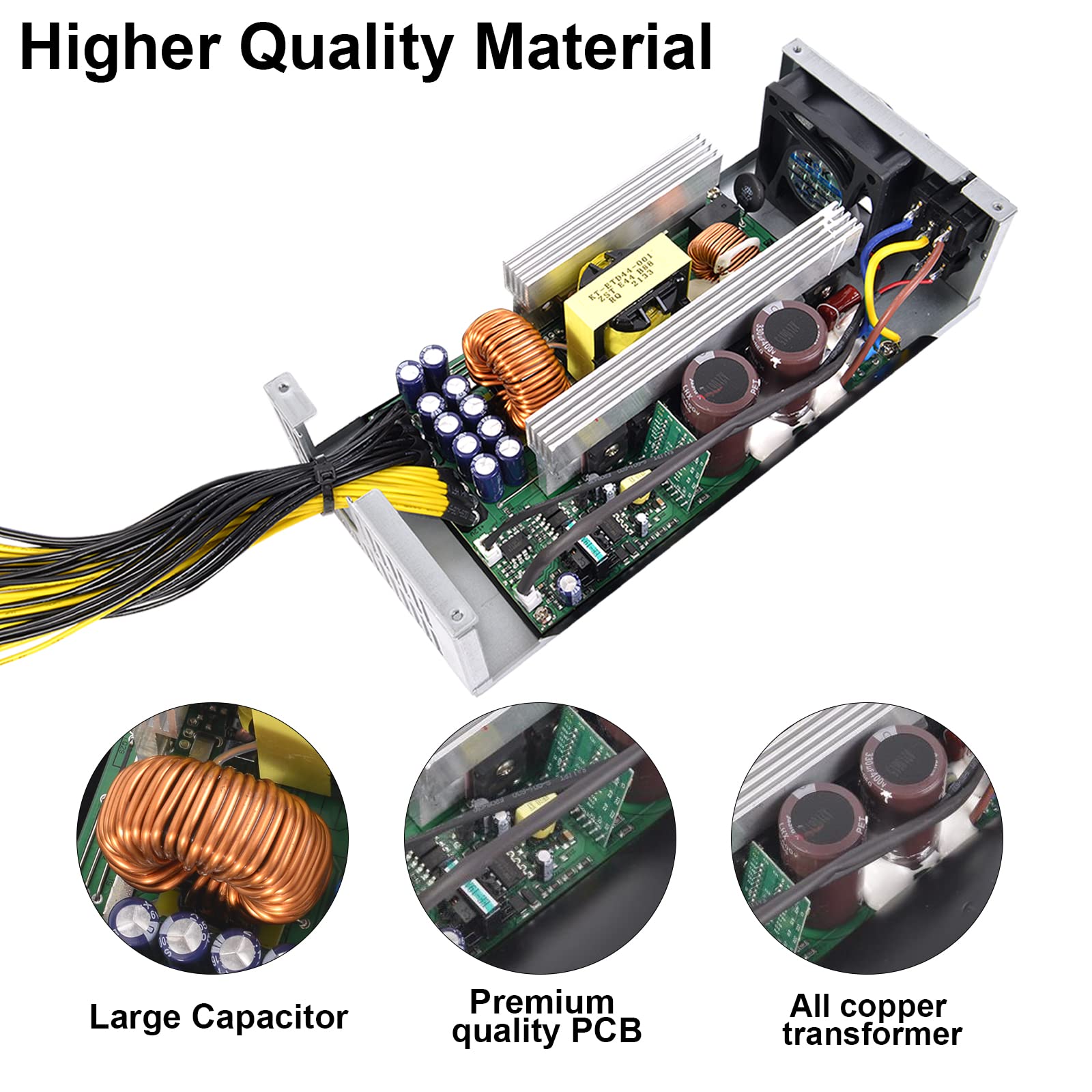 IKHMK 1800W Mining Power Supply, Mining PSU for BTC Miner Machine 100V-240V PSU with 15000 RPM Fan and Power Cable
