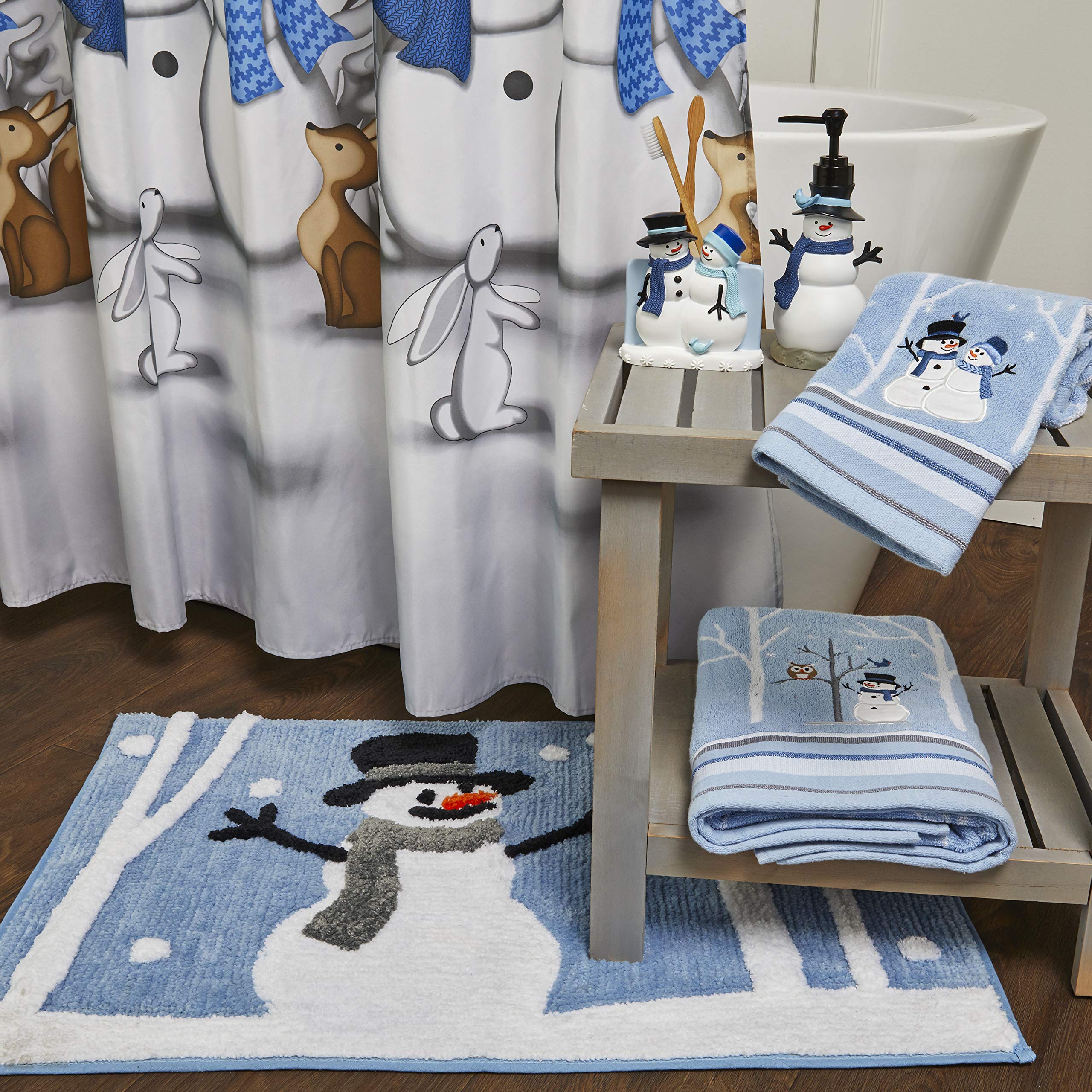 SKL Home Christmas Winter Friends Snowman Rug for Bath/Kitchen & Gift, Blue