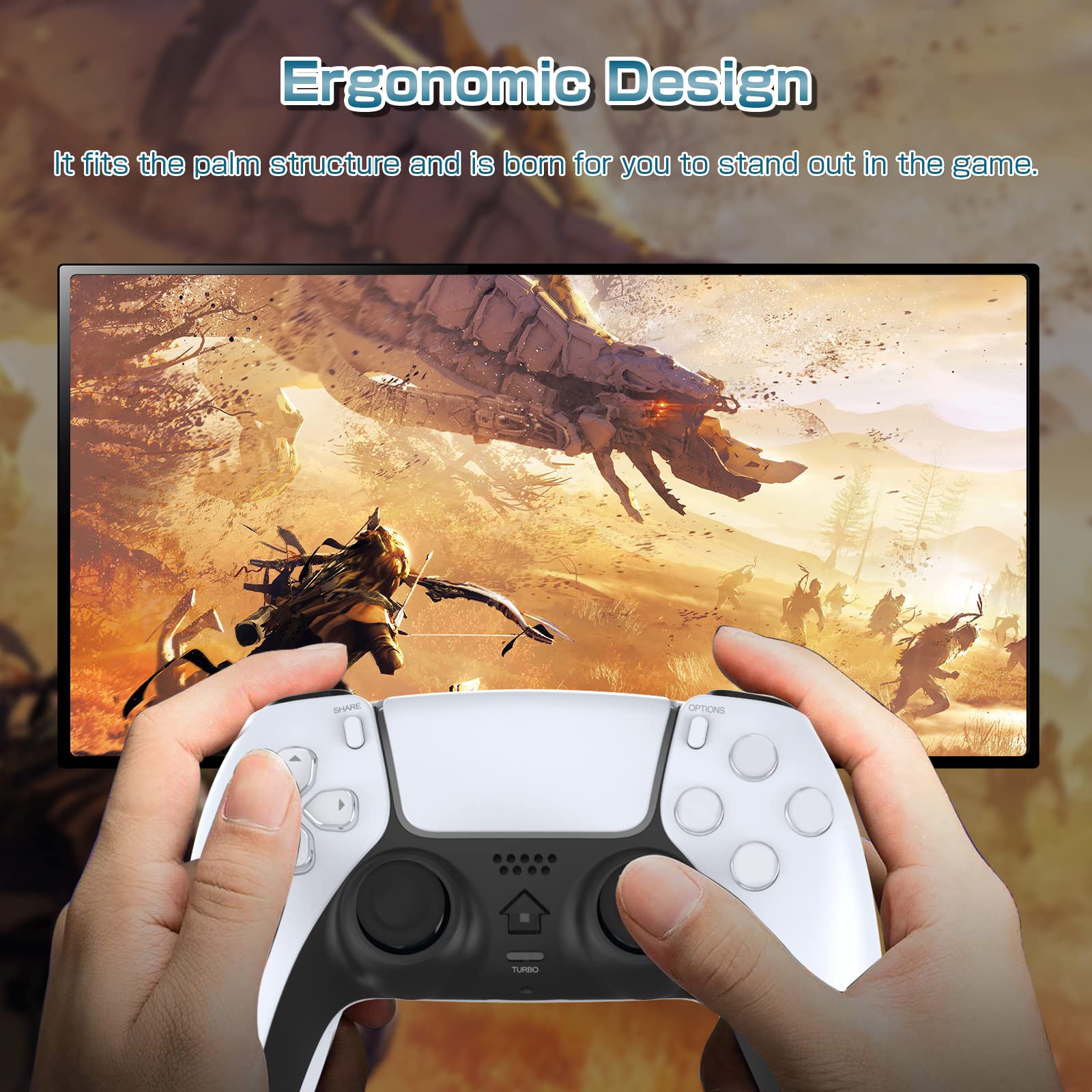 FXH for PS4 Controller, Wireless Dual Vibration Game Joystick Controller with Non-Slip Analog Sticks/6-Axis Motion Sensor Compatible with P4/Slim/Pro.5mm Headset Jack-white