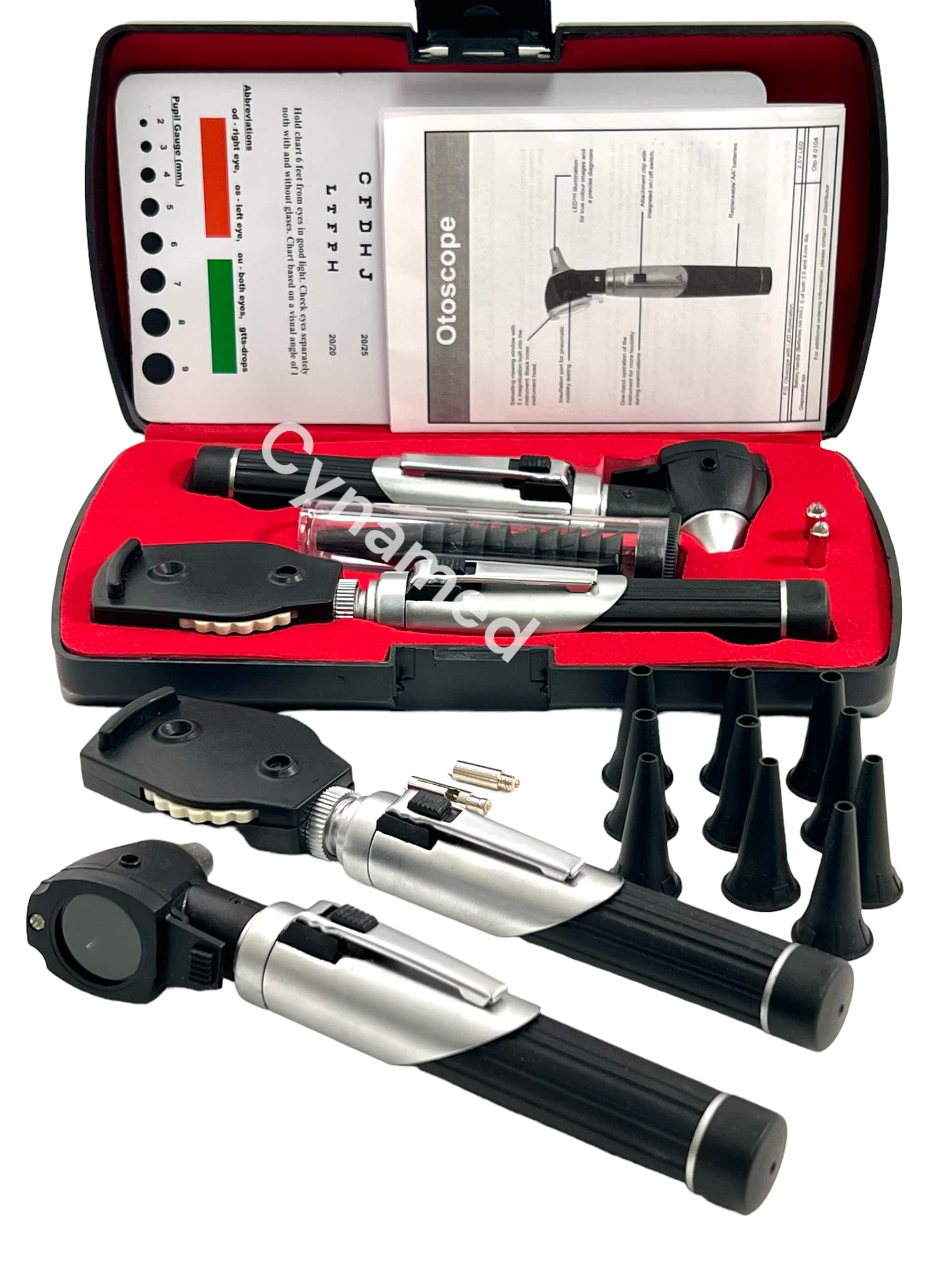 New Premium High Grade Home Use Student Otoscope Set Fiber Optic Digital Bright Led Ear Light Design 4X Magnification with Storage Washable Speculum Tips for Children Adults and Pets Cynamed