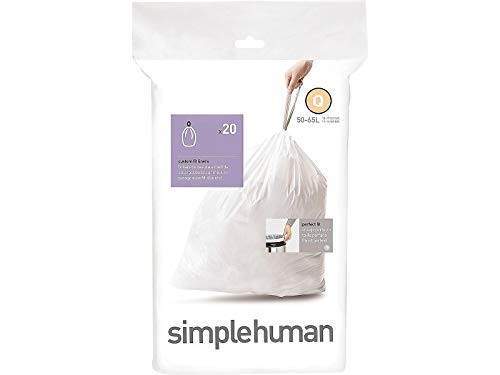 simplehuman Code Q Custom Fit Drawstring Trash Bags in Dispenser Packs, 50-65 Liter / 8 Gallon, White β 240 Liners