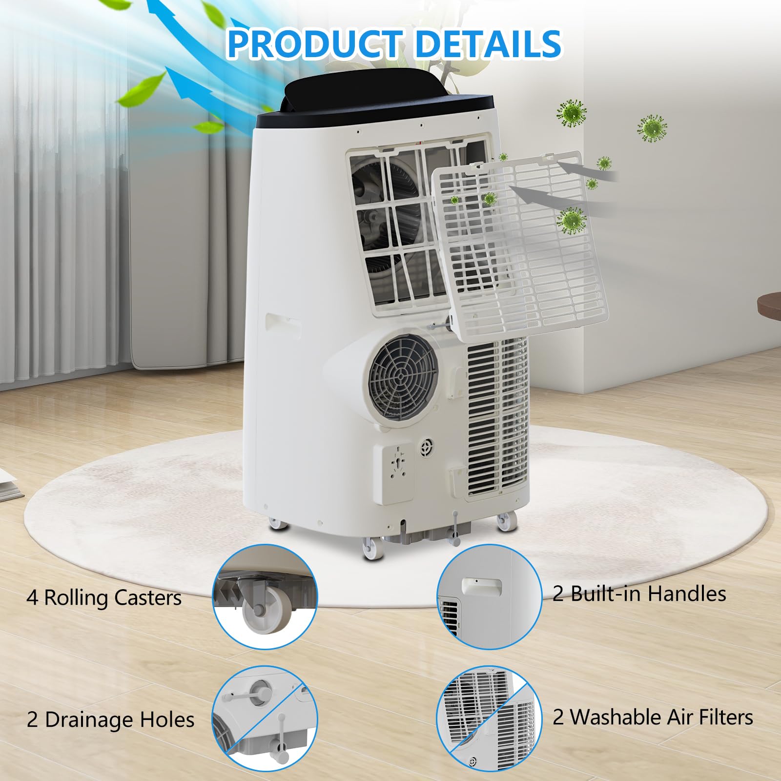 GAOMON Portable Air Conditioners, 14,000btus Portable AC for Room up to 700 Sq. Ft. with Remote Control, 24H Timer, 4-in-1 Air Conditioner with Cool, Fan and Dehumidifier