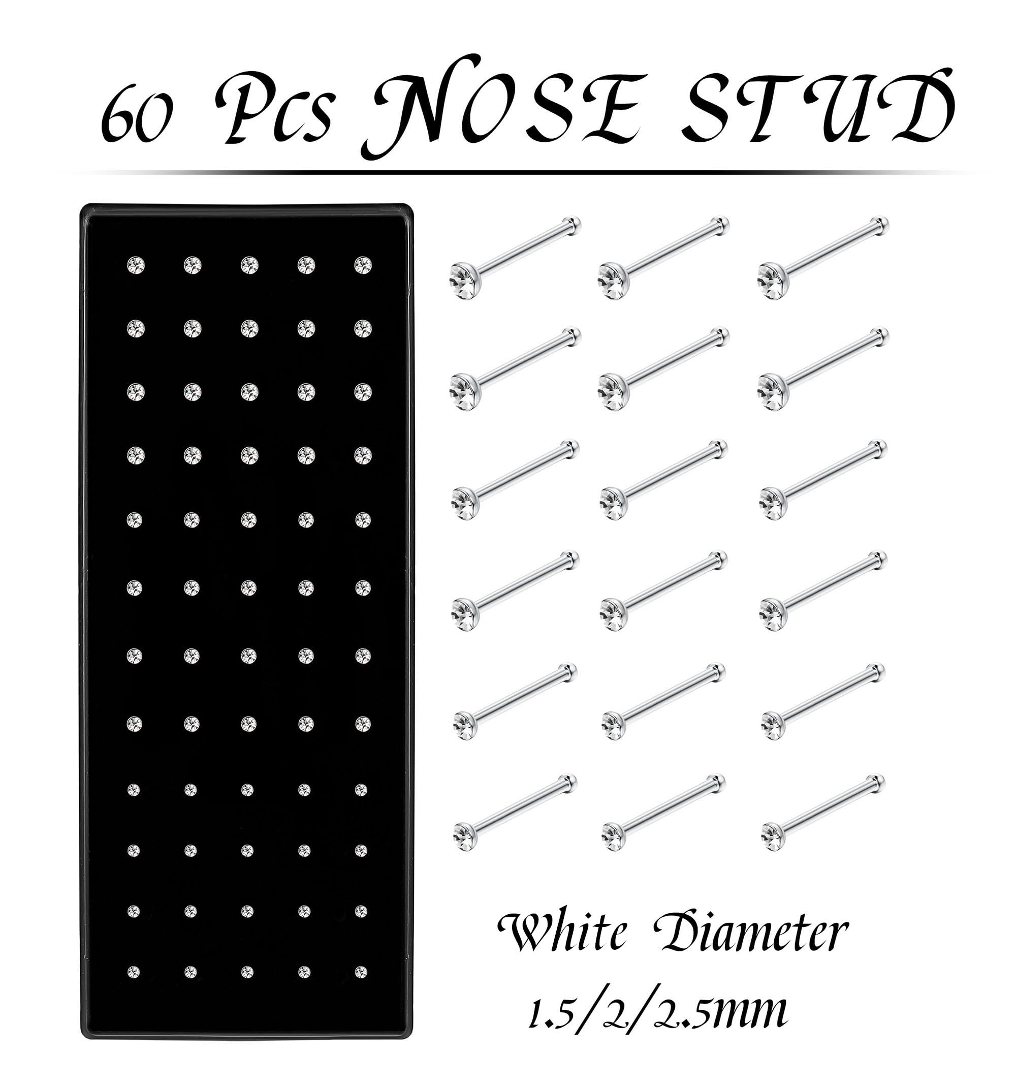 HAIAISO 200Pcs Nose Ring Studs Set for Women Men Stainless Steel Nose Rings Hoops Bone Screw L Shaped Nose Rings Nose Piercing Jewelry 20G 22G 1.5mm 2mm 2.5mm