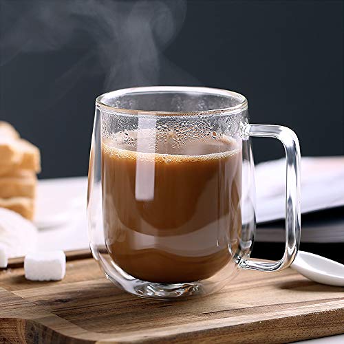 Hovico Insulated Coffee Mugs, Glass Coffee Mugs Set of 4, Clear Coffee Mug 12 Oz, Double Wall Glass Coffee Cups for Latte, Cappuccino, Americano, Tea and Beverage