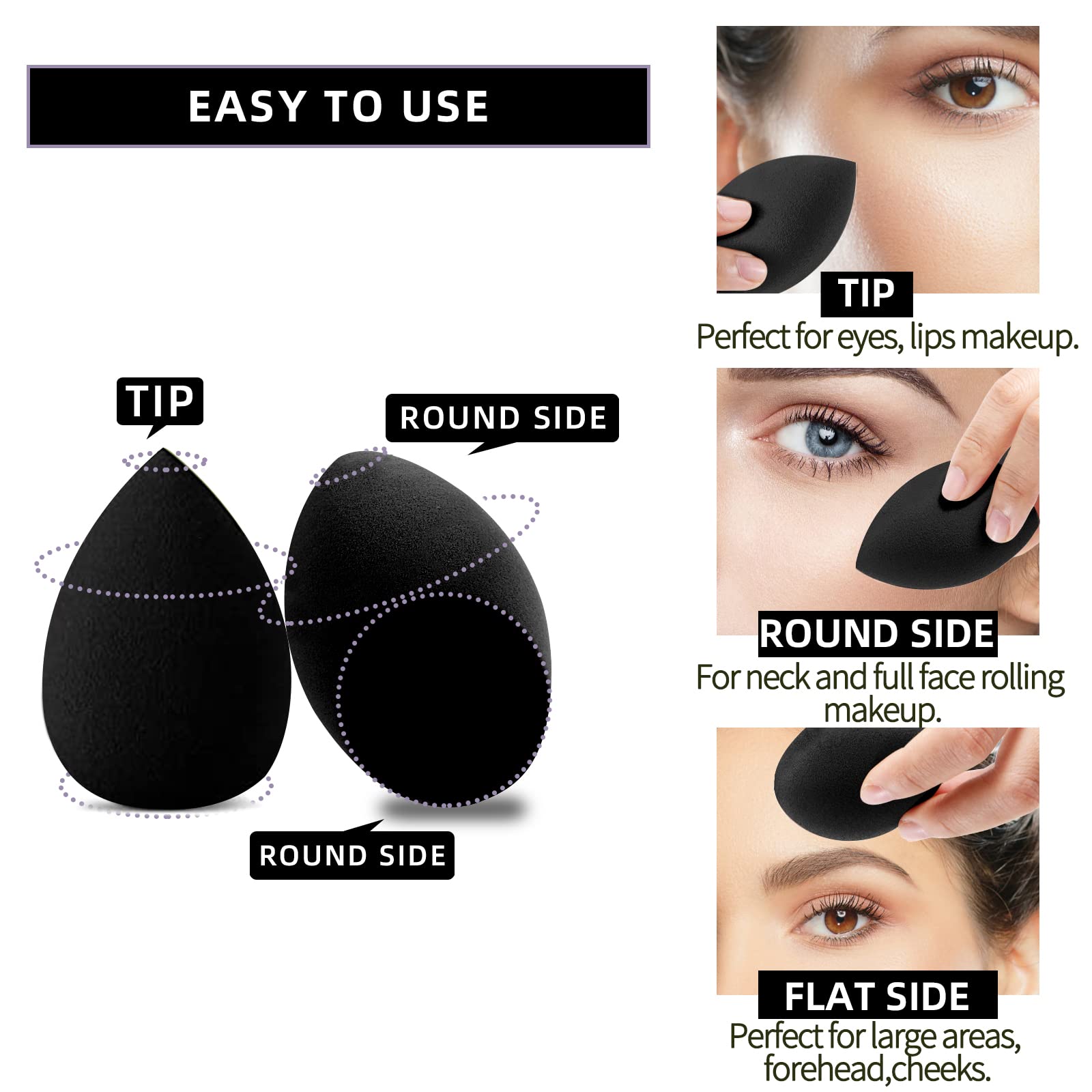 Makeup Sponge,12 Pcs Makeup Sponges Blender Set Beauty Cosmetic Foundation Blending Applicator Puff, Flawless for Liquid Cream Powder (black)