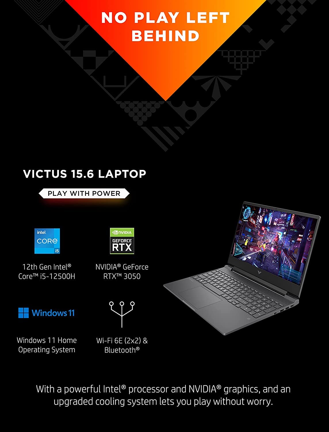 HP Victus Gaming Laptop, 15.6 inch FHD Display, 12th Gen Intel Core i5-12500H, NVIDIA GeForce RTX 3050, 64GB RAM, 1TB SSD, Wi-Fi, Bluetooth, Windows 11 Home, Black, Bundle with Cefesfy