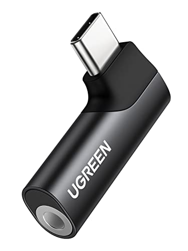 UGREEN USB C to 3.5mm Audio Adapter Type C Aux Headphone Jack DAC Stereo Mic HiFi Right Angle Earphone Dongle Compatible with iPad Pro Air 5 4 Mini 6, Galaxy S23 Ultra S22 S21 S20, Pixel 7 Pro, Black