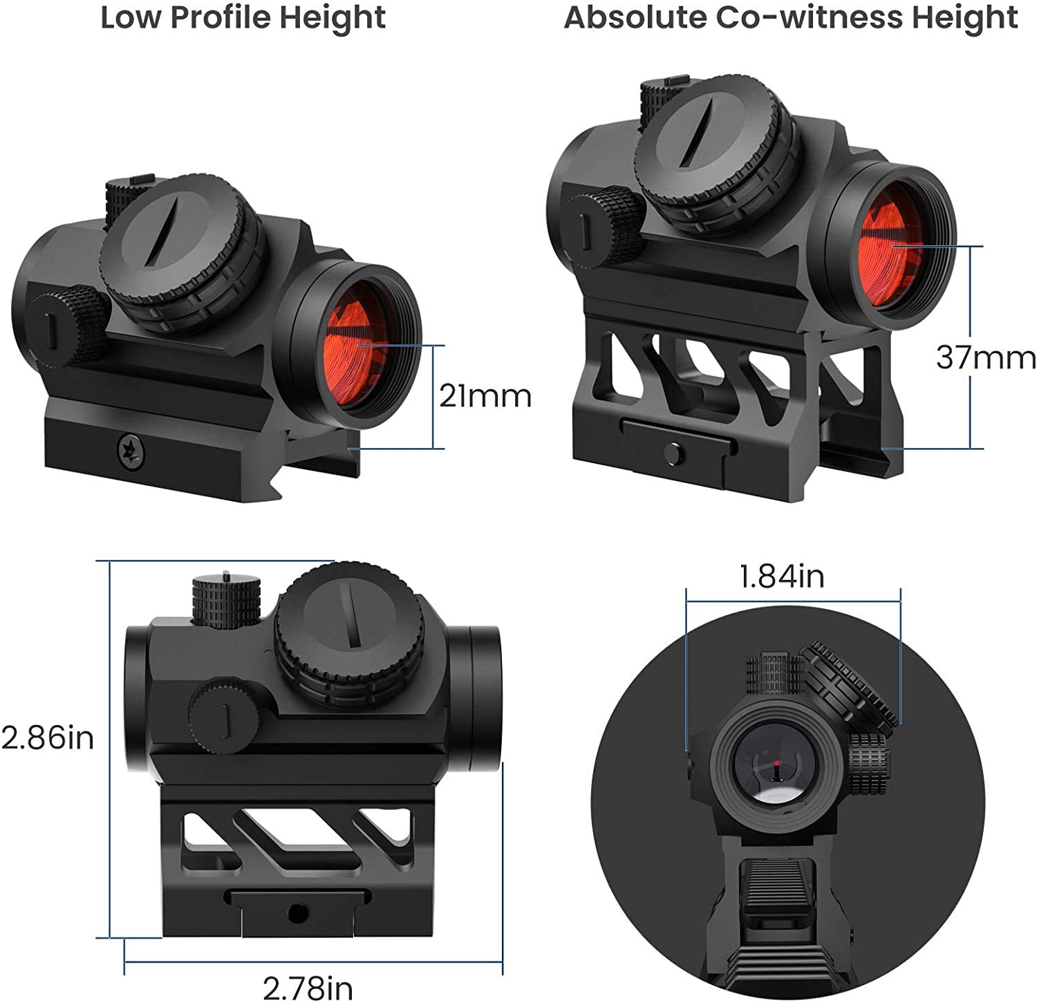 Feyachi V30 2MOA Red Dot Sight Auto On & Off 1x20mm Compact Reddot Optics with Low Profile and Absolute Co-Witness Mount, Flip Up Lens Covers and Anti Reflection Device