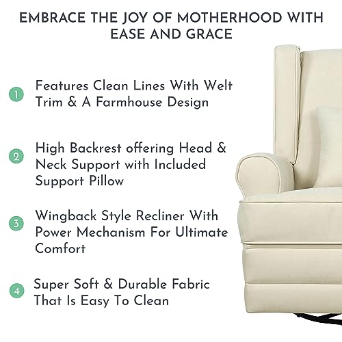 Evolur Phoenix Upholstered Seating Wing Back Glider Swivel, Rocker, Power Recliner, Glider Chair for Nursery in Shell, Modern Nursery Recliner with A Bonus Pillow, Tool-Free Assembly, Easy to Clean