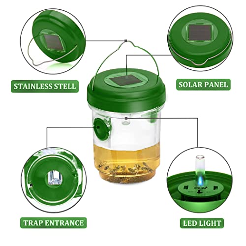 KENW Wasp Trap, 2 Pack Wasp Traps Outdoor Hanging, Solar-Powered Yellow Jacket Trap, Bee Traps for Outside, Hornet Trap, Wasp Killer, Effective Hornet Traps Outdoor Hanging, Bee Catchers for Outside