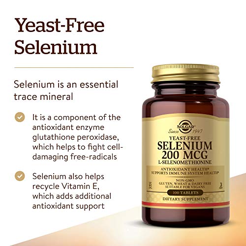 Solgar Yeast-Free Selenium 200 mcg, 100 Tablets - Supports Antioxidant & Immune System Health - Non-GMO, Vegan, Gluten Free, Dairy Free, Kosher - 100 Servings