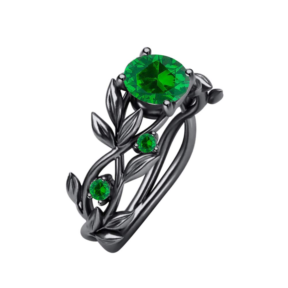 Gold & Diamonds Jewellery 2ctw Green Emerald Leaves Wedding Band Ring 14k Black Gold Plated For Womens.
