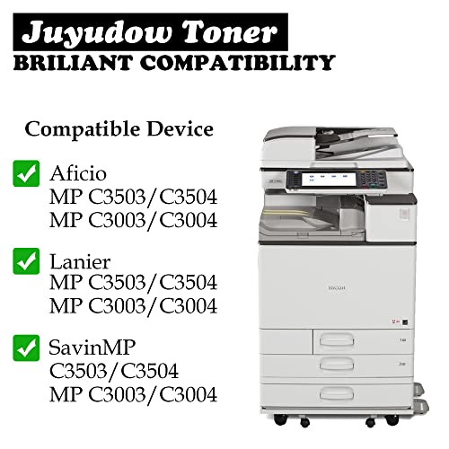 Juyudow MP C3503 Toner Cartridge Compatible for Ricoh Aficio Lanier Savin MP C3503 C3003 C3004 C3504 (4 Pack, BK, C, Y, M) Part#: 841813 841814 841815 841816 High Yield
