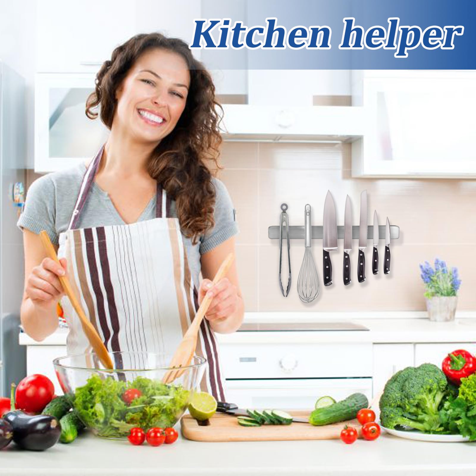 Magnetic Knife Holder for Wall,16 Inch Stainless Steel Heavy Duty Magnet Strip for Knives,Knife Rack for Kitchen Utensil Holder & Tool Holder,Securely Store and Organize Kitchen