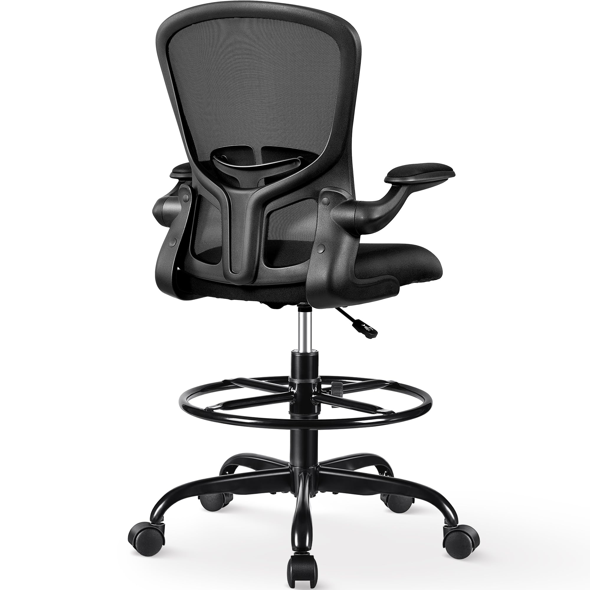FelixKing Drafting Chair, Tall Office Chairs with Footrest Ring, Home Standing Desk High Chair with Lumbar Support Adjustable Counter Height Ergonomic Swviel Rolling Chairs for Working (Black)
