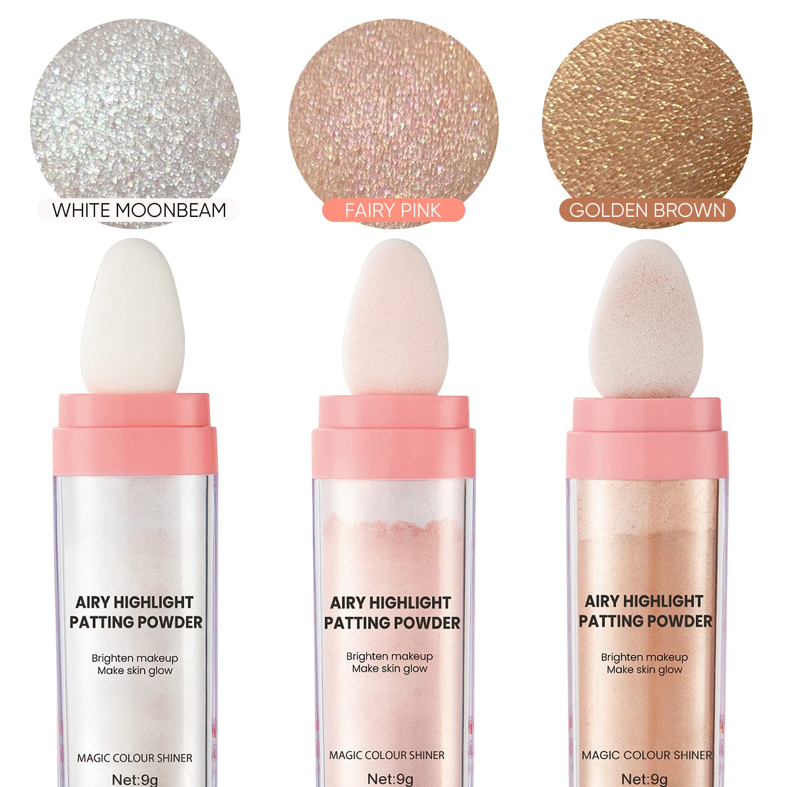 Highlighter Makeup Powder, Face and Body Highlight Patting Powder, Makeup Tool for Body Brightens Three-Dimensional Face Powder Makeup, 3Color