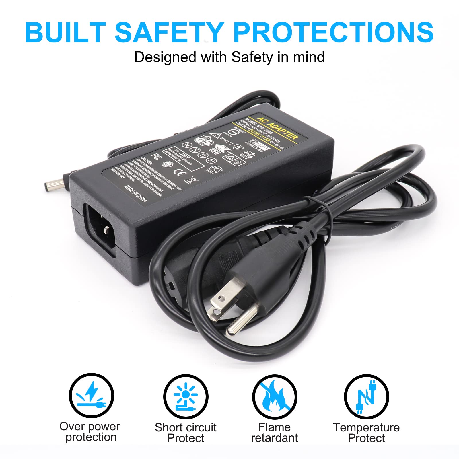 MALIGAZA 24V 5A Power Supply, Max 120W LED Driver Adapter Plug Transformers 100V~240V AC to DC Converter for 5050 3528 LED Strip Light 3D Printer CCTV Security System LCD Monitor
