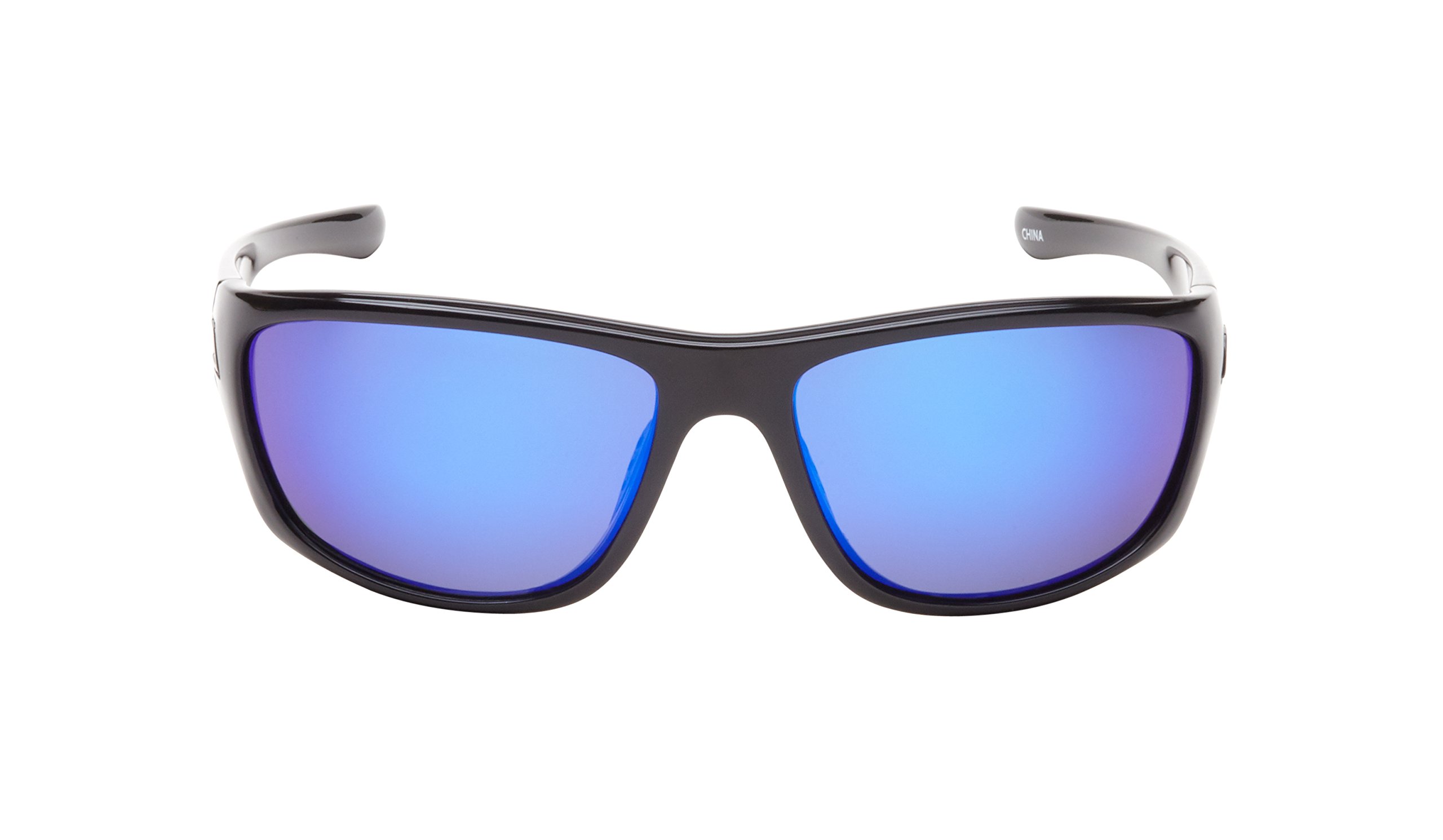 Fisherman Eyewear Striper Sunglasses with Blue Mirror Polarized Lens, Black (Large)