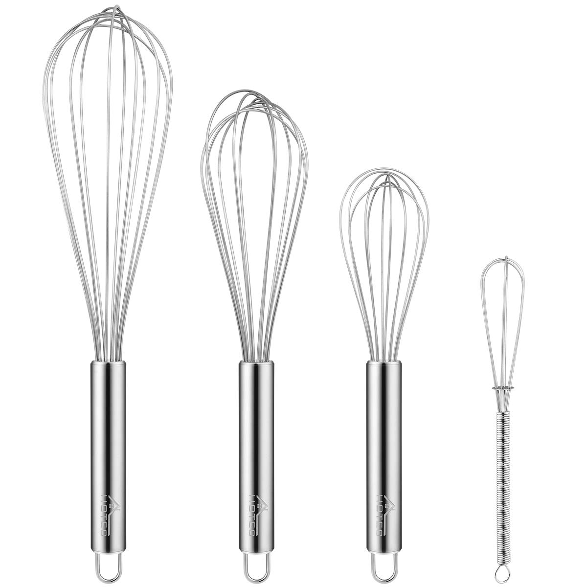 HOTEC 4 Pieces Stainless Steel Whisks Set Wire Whisk Balloon Whisk Egg Beater Kitchen Utensils for Stirring, Beating, Blending