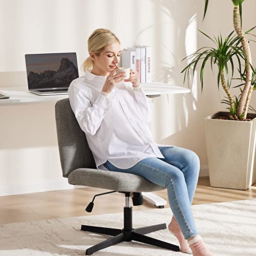OLIXIS Cross Legged Armless Wide Adjustable Swivel Padded Home Office Desk Chair No Wheels, Grey