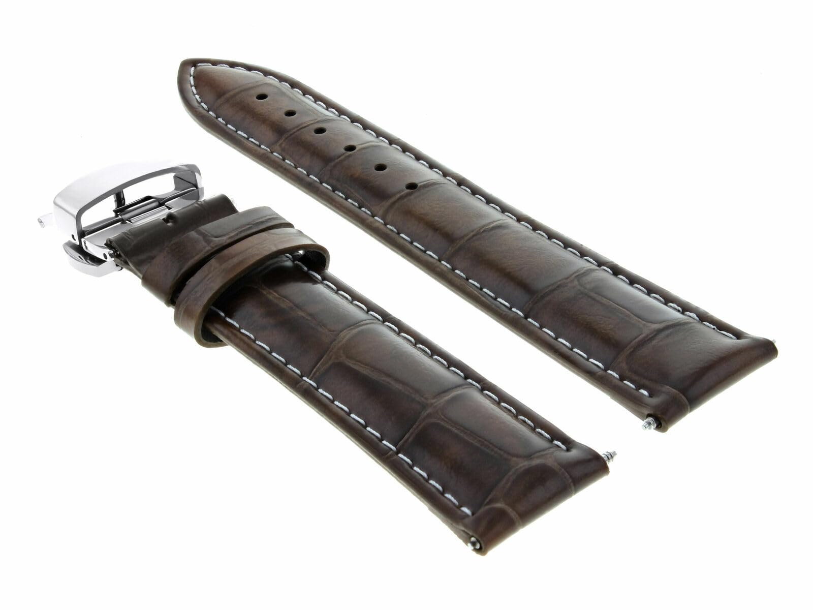 Ewatchparts 18MM LEATHER WATCH STRAP BAND COMPATIBLE WITH IWC PILOT PORTUGUES DEPLOY CLASP D/BROWN WS