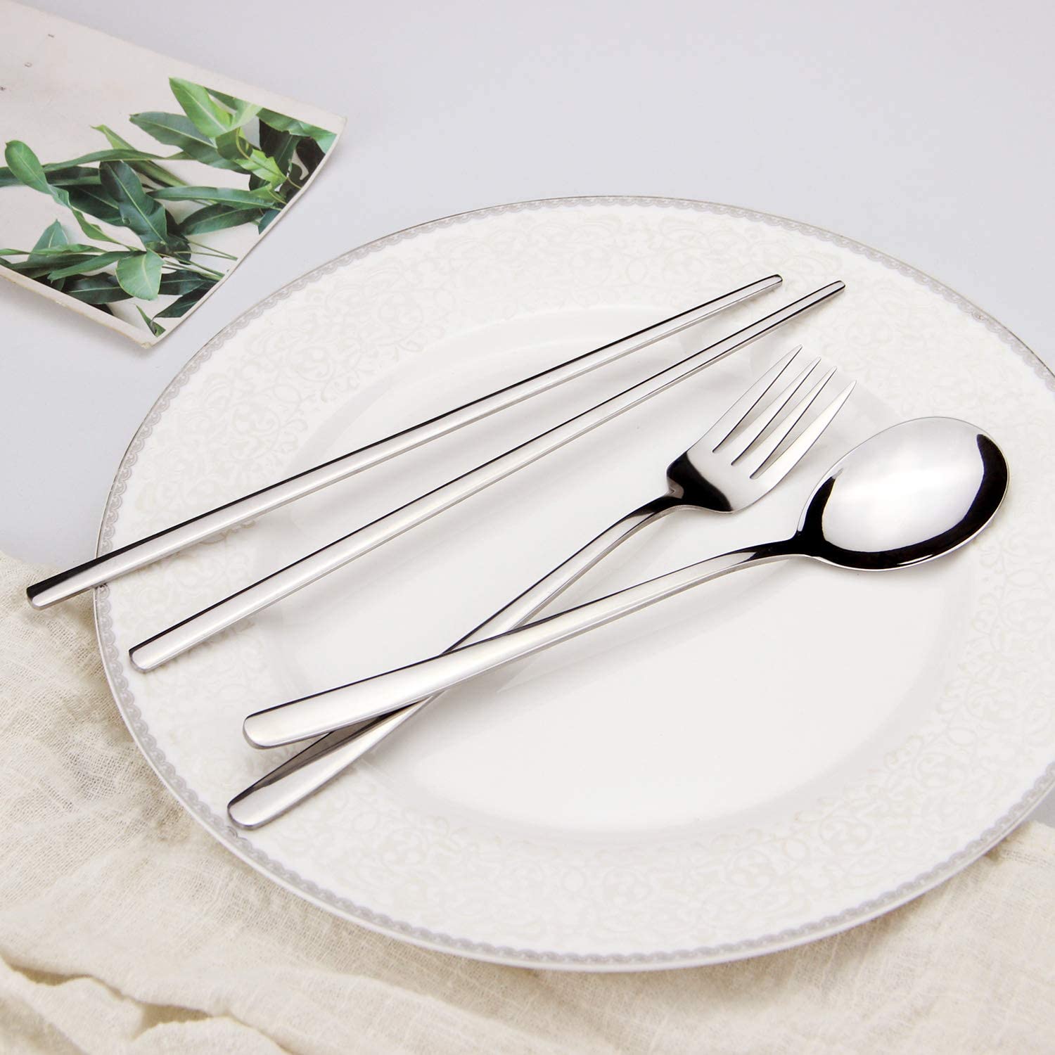 IQCWOOD Spoons and Forks Set, Flatware Set, 3 Pair Forks and Spoons Silverware Korean Utensil Set, Stainless Steel Korean Chopsticks Spoons and Fork Set, Dinnerware Portable Utensils for Home