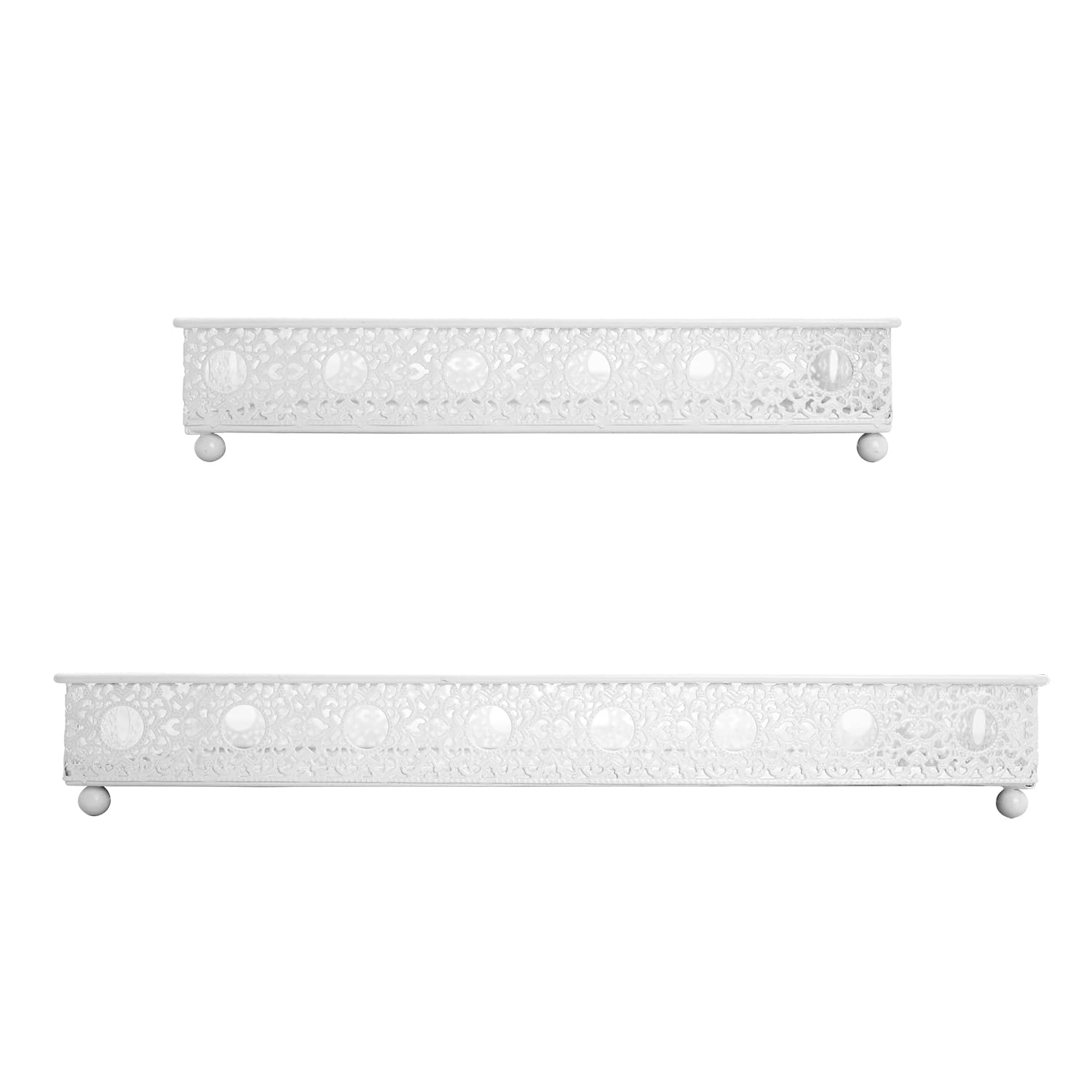 Tricune 2Pcs Perfume Tray - Bathroom Vanity Tray - Mirror Tray - Set of 2 Decorative Perfume for Dresser Jewelry Organizer Makeup Glass Tray 12.5 X 6.3 + 9.5 X 5 Inch Silver