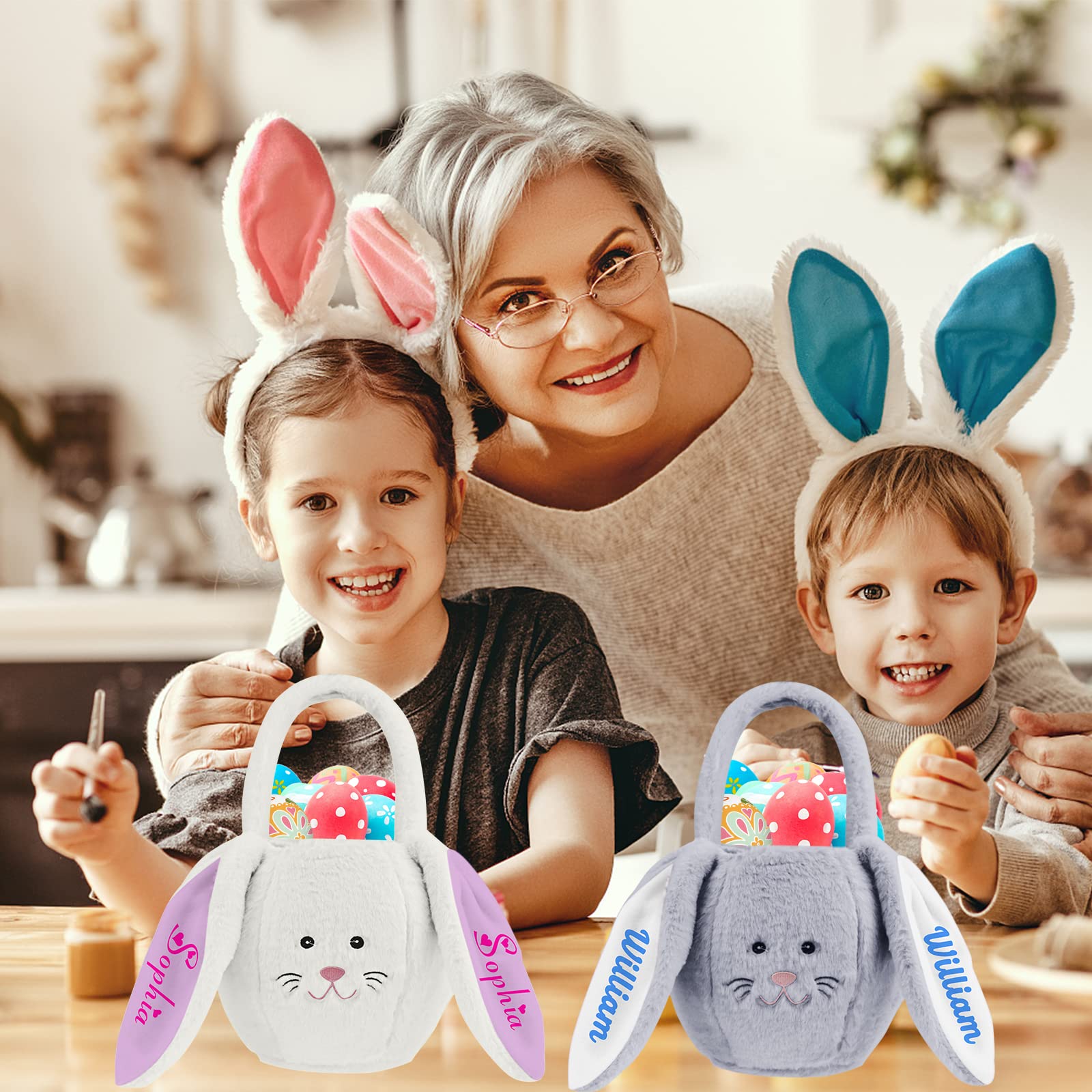 Personalized Easter Basket for Boys Girls Kids Custom Easter Basket with Name Handle Customized Easter Egg Bag Gifts for Children Teen