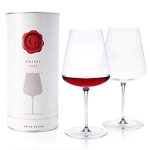 Grassl 1855 Wine Glass, Set of 2 Hand-Blown Crystal Wine Glasses for Red Wine like Bordeaux and Cabernet