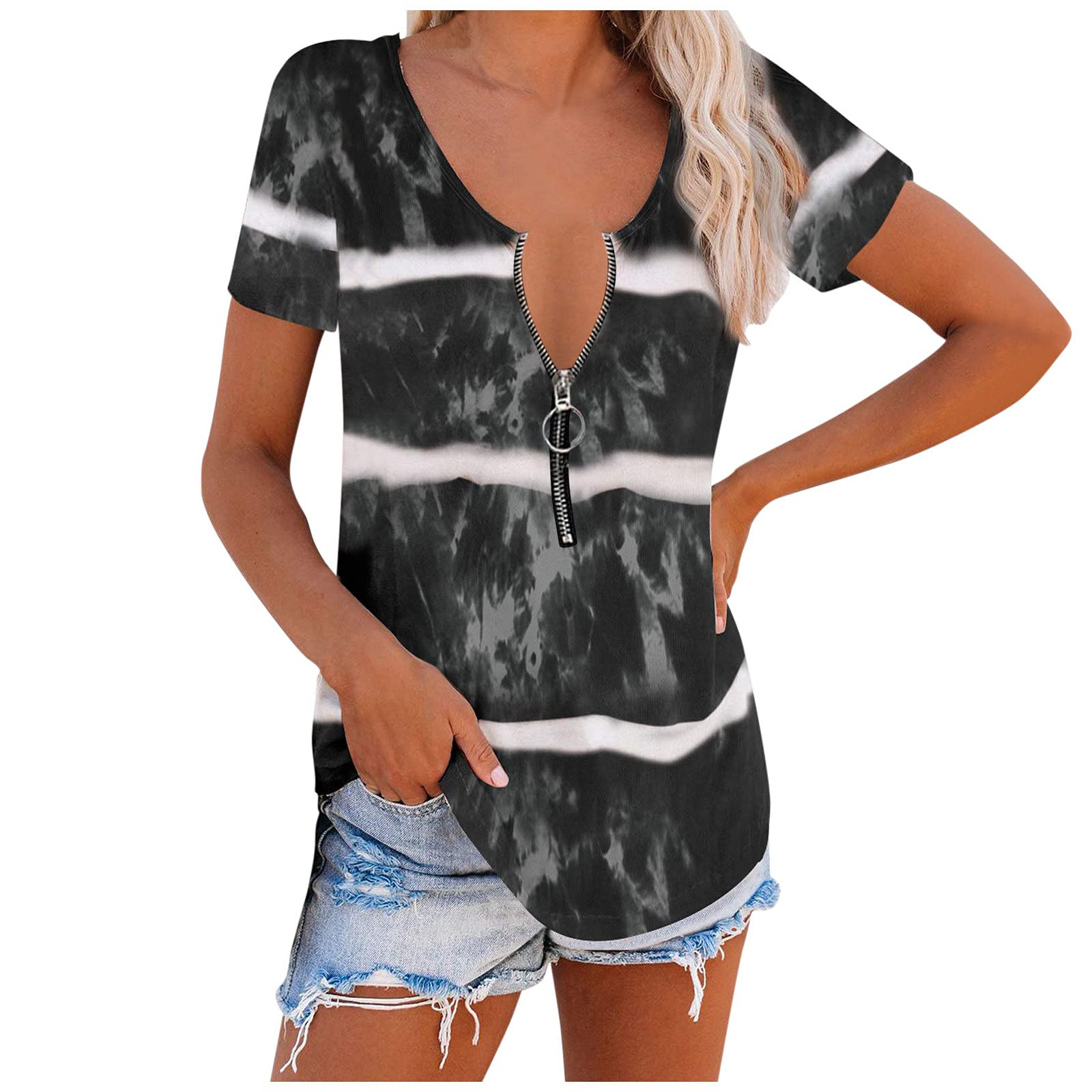 Fupinoded Shirts for Women Dressy Casual Women's Long Sleeve Lapel Half Zip Up Sweatshirt Solid Stylish Loose Fit Casual Pullover Tops A3 Black