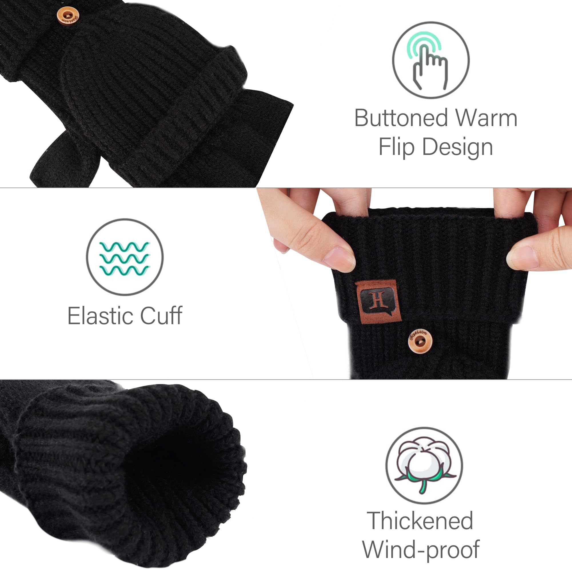 FZ FANTASTIC ZONE Womens Winter Knit Fingerless Work Gloves Convertible Mittens Warm for Cold day