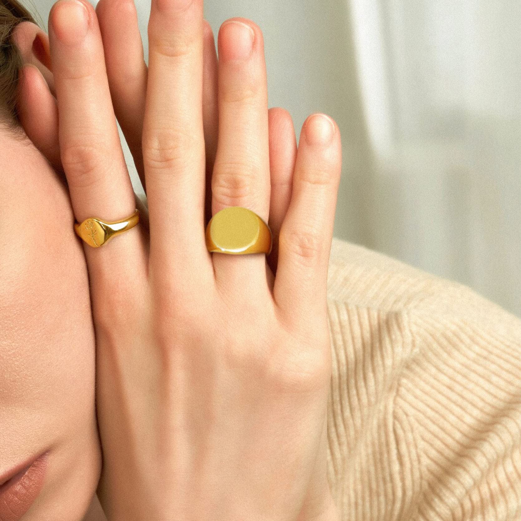 GOLDCHIC JEWELRY Statement Rings For Women, 18K Gold Plated Stainless Steel Classical Simple Plain Signet Pinky Stacking Ring