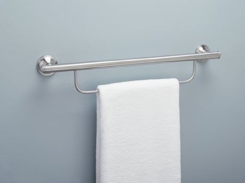 Moen LR2350DBN Home Care Bathroom Safety 24-Inch Grab Bar with Towel Bar, Brushed Nickel
