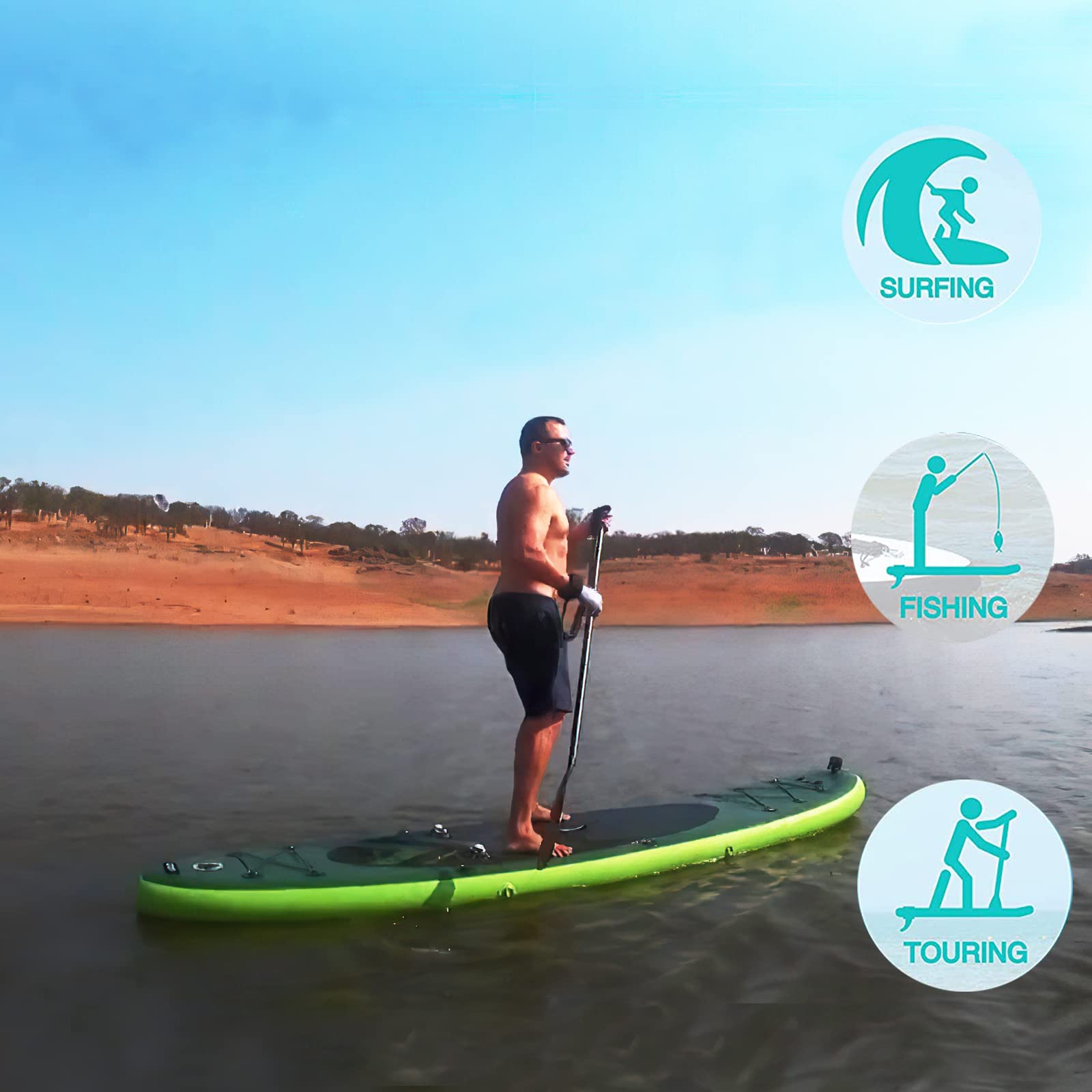 Goture 11'33"6" Inflatable Stand Up Paddle Board, Fishing Paddle Board, Double Layer Fishing SUP with Full Accessories, Extra Width, Non-Slip Deck, Camera Mount, Travel Backpack for All Skill Levels