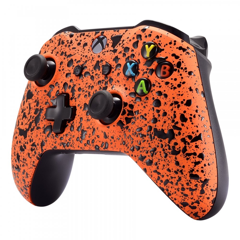 eXtremeRate Textured Orange Faceplate Cover, 3D Splashing Front Housing Shell Case, Comfortable Non-Slip Replacement Kit for Xbox One Wireless Controller Model 1708 - Controller NOT Included