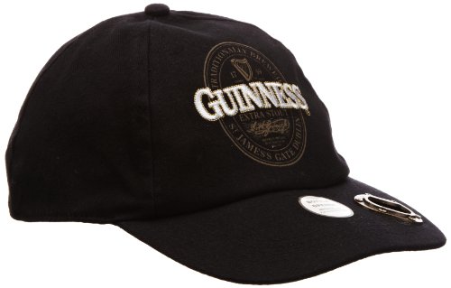 Guinness Baseball Cap with Extra Stout Bottle Label Print and Bottle Opener on Peak, Black Colour (One Size)…