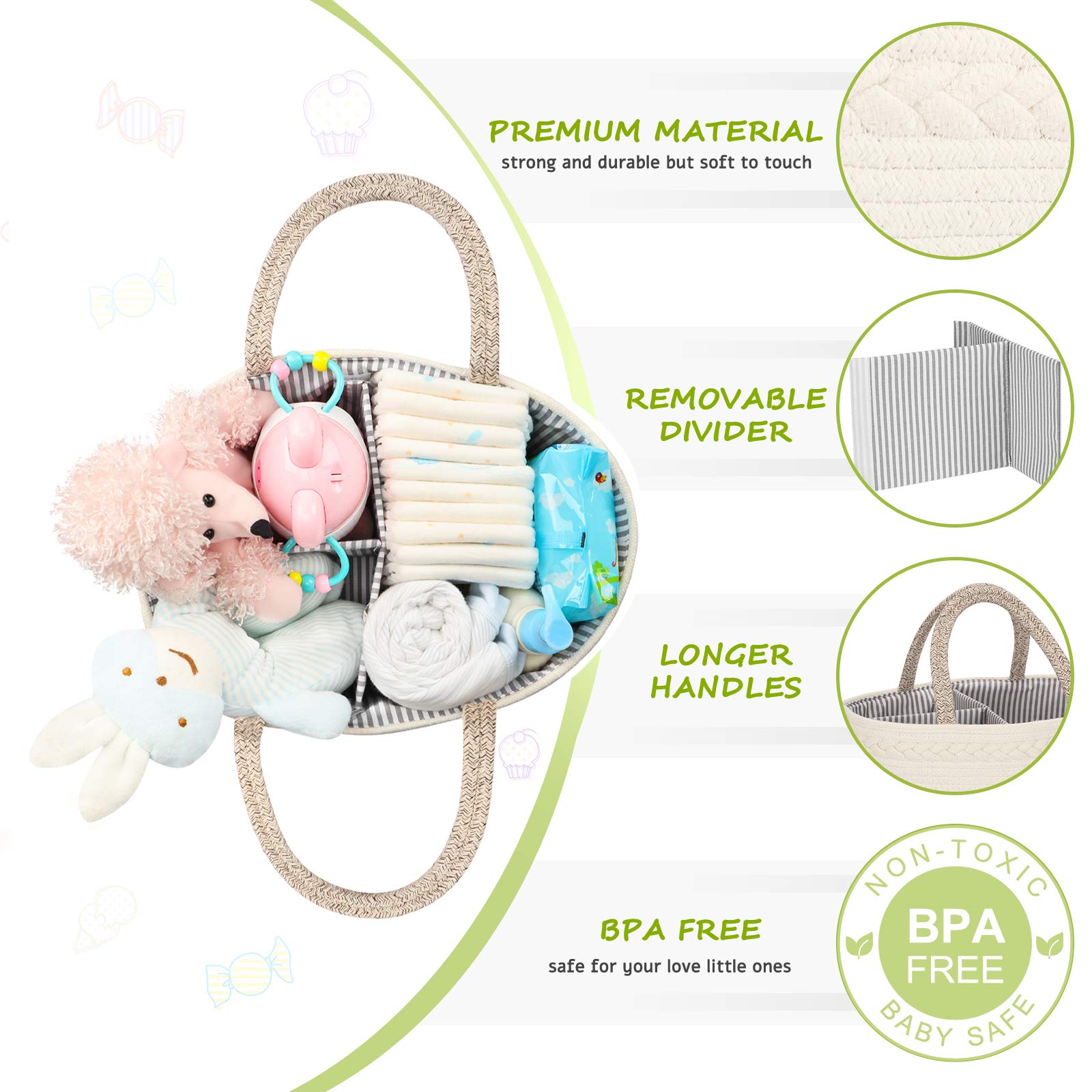 Maliton Baby Diaper Caddy Organizer and Muslin Burp Cloths for Baby 6 Pack Large 20''x10''