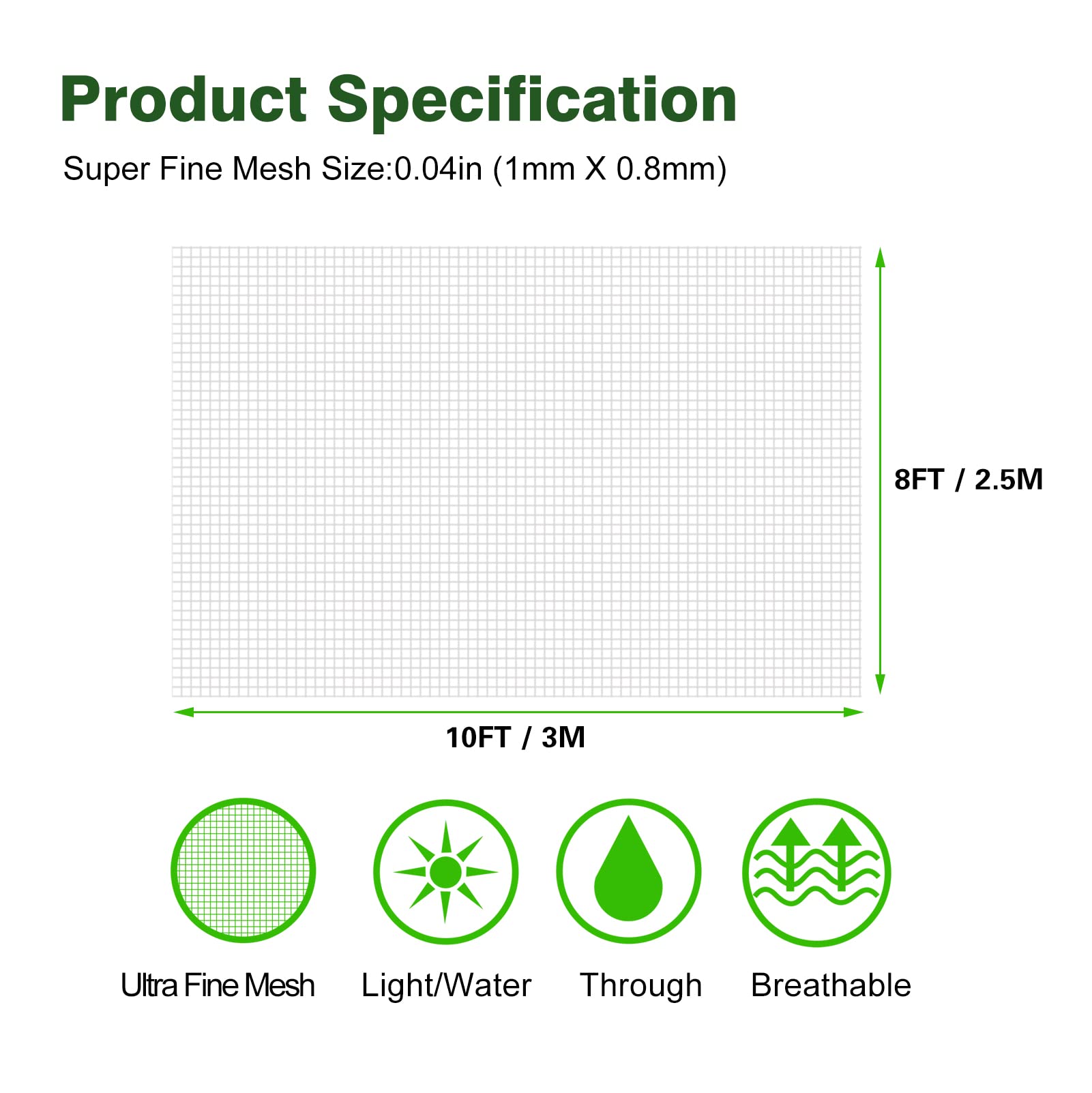 Garden Netting Ultra Fine 8x10Ft, Plants Cover, Barrier Mesh for Plant Vegetables Fruit Flower Tree, Row Covers Raised Bed Protection Net, Bird Animals Screen
