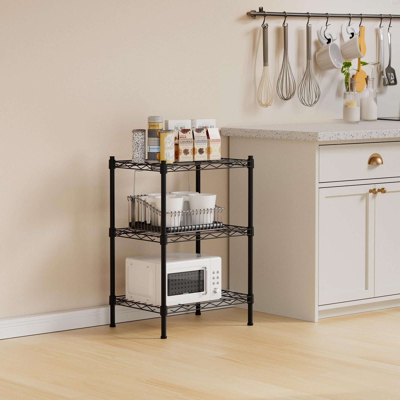 KKN Storage Wire Shelving, 3-Tier Metal Storage Rack - Industrial Steel Shelving Unit for Kitchen, Laundry and Garage, Durable Garage Storage Shelves and Utility Racks 15.7" L x 11.8" W x 22.8" H