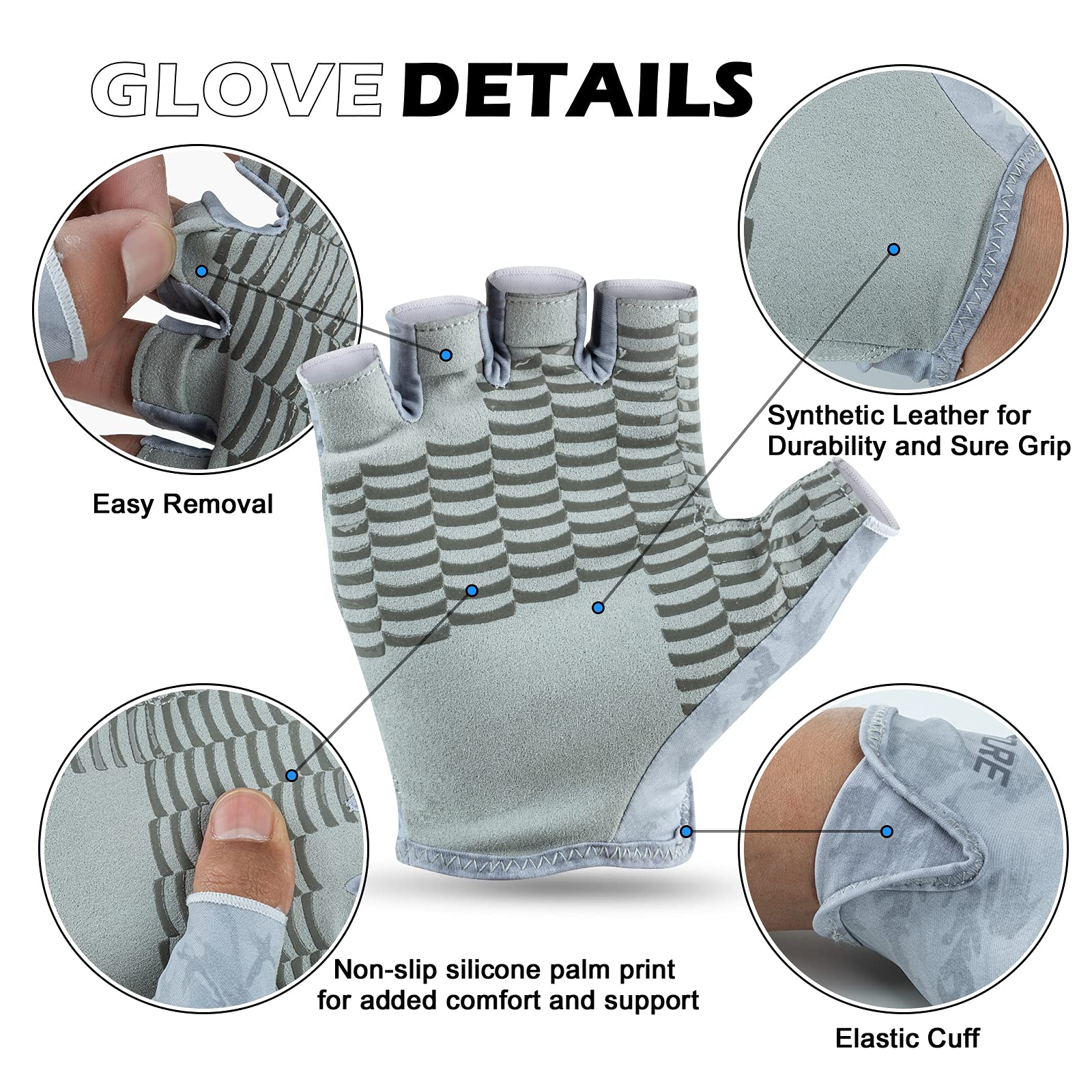 Goture Fingerless Fishing Gloves, Half-Finger Design, Microfiber Breathable Material for Kayaking, Rowing, Cycling, Rowing, Gardening, Outdoor Activity