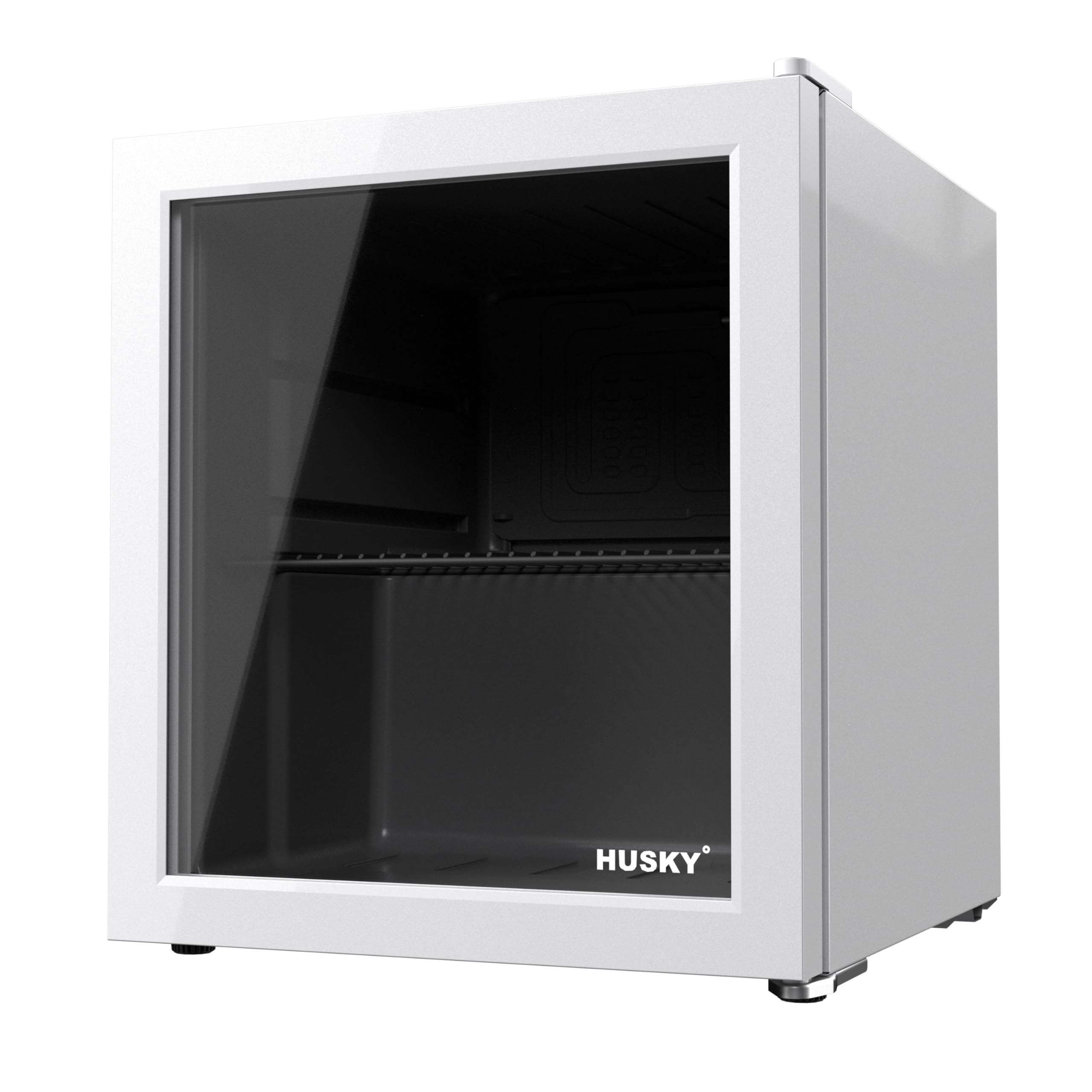Husky Premium Countertop Mini Fridge, 46L Compact Beverage Refrigerator with 40 Can Capacity, Freestanding Mini Drink Fridge with Reversible Glass Door (White)