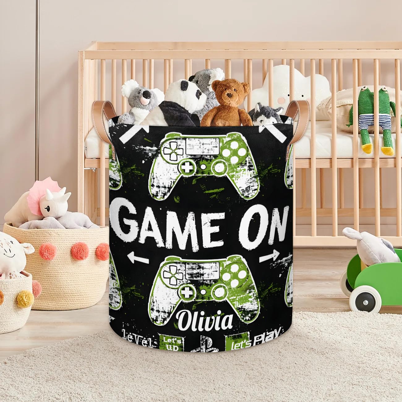 Personalized Laundry Hamper Collapsible Laundry Basket Storage Basket with Handles for Laundry, Bathroom College Dorm Game On