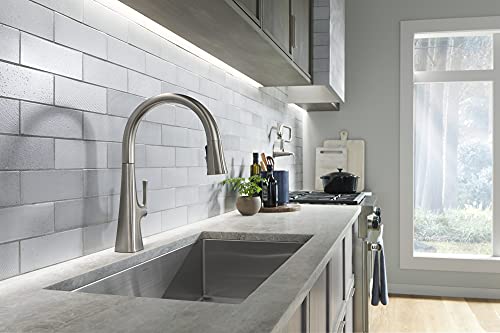 KOHLER 22062-VS Graze Pull-Down Kitchen Sink Faucet with Three-Function Sprayhead, Kitchen Faucet with Sprayer, Vibrant Stainless