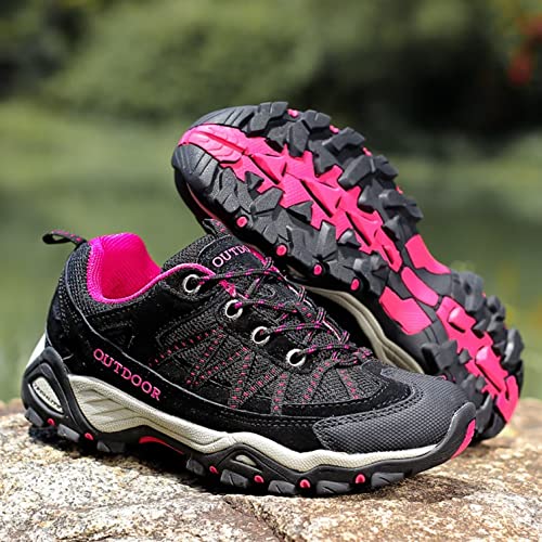 HARMOX Women's Men's Hiking Boot Slip Resistant Hiking Boots Women Lightweight Black